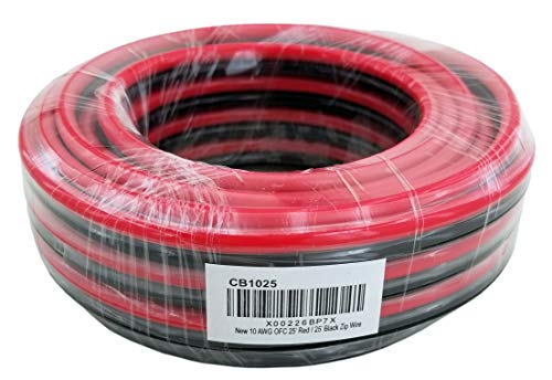 GS Power 100% Copper 10 AWG (American Wire Gauge) OFC Wire. 25 FT Red & 25 FT Black Bonded Zip Cable for Car Audio Primary Remote Automotive Trailer Harness Wiring (Also in 6 & 8 AWG)