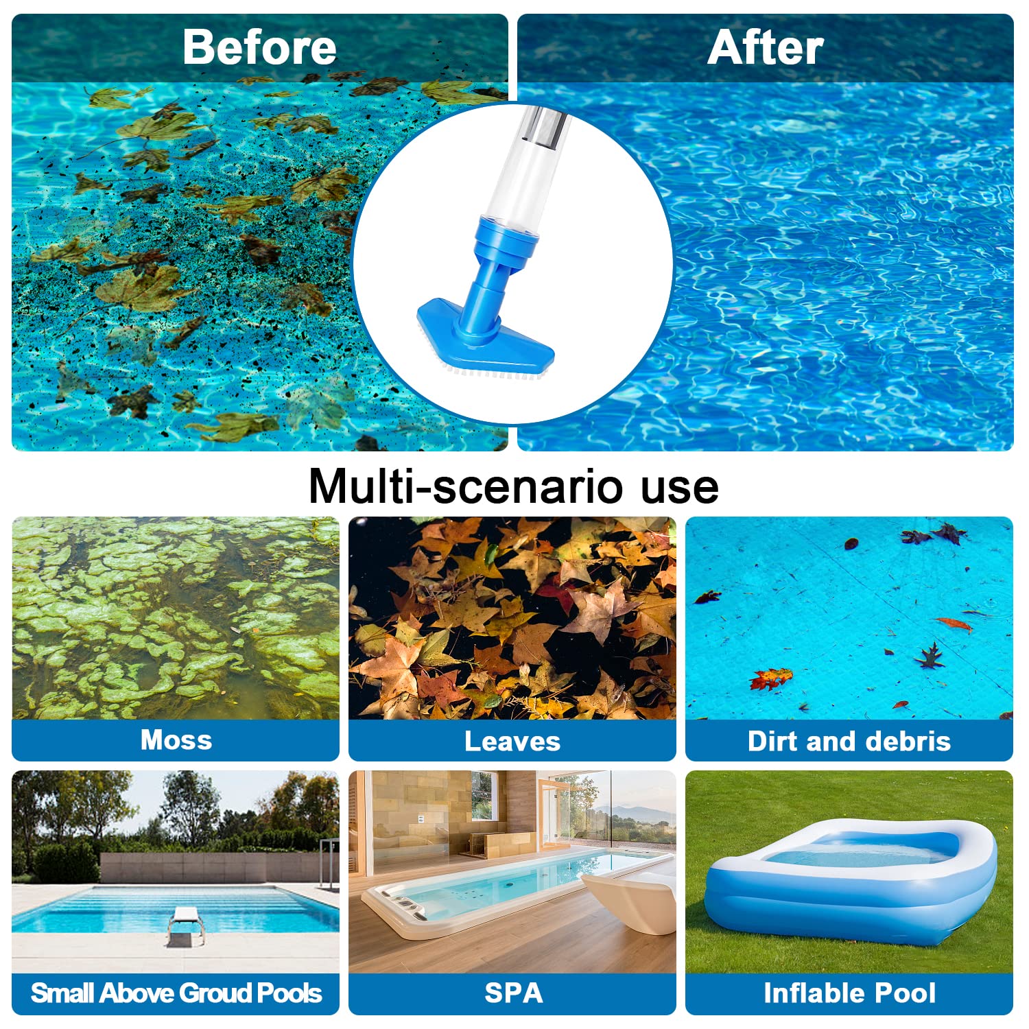 3 in 1 Cordless Rechargeable Pool Vacuum, Over 100 Mins Running Time, Handheld Pool Cleaner Ideal for Spas, Hot Tubs and Small Pools for Sand and Debris