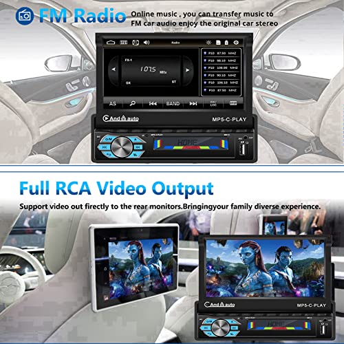 CarThree Single Din Apple Carplay Car Stereo with Bluetooth and Backup Camera, 7inch flip Out Touch Screen Car Radio MP5 Player Support Android Auto,Subwoofer Mirror Link,USB,TF,FM,Aux-in,SWC