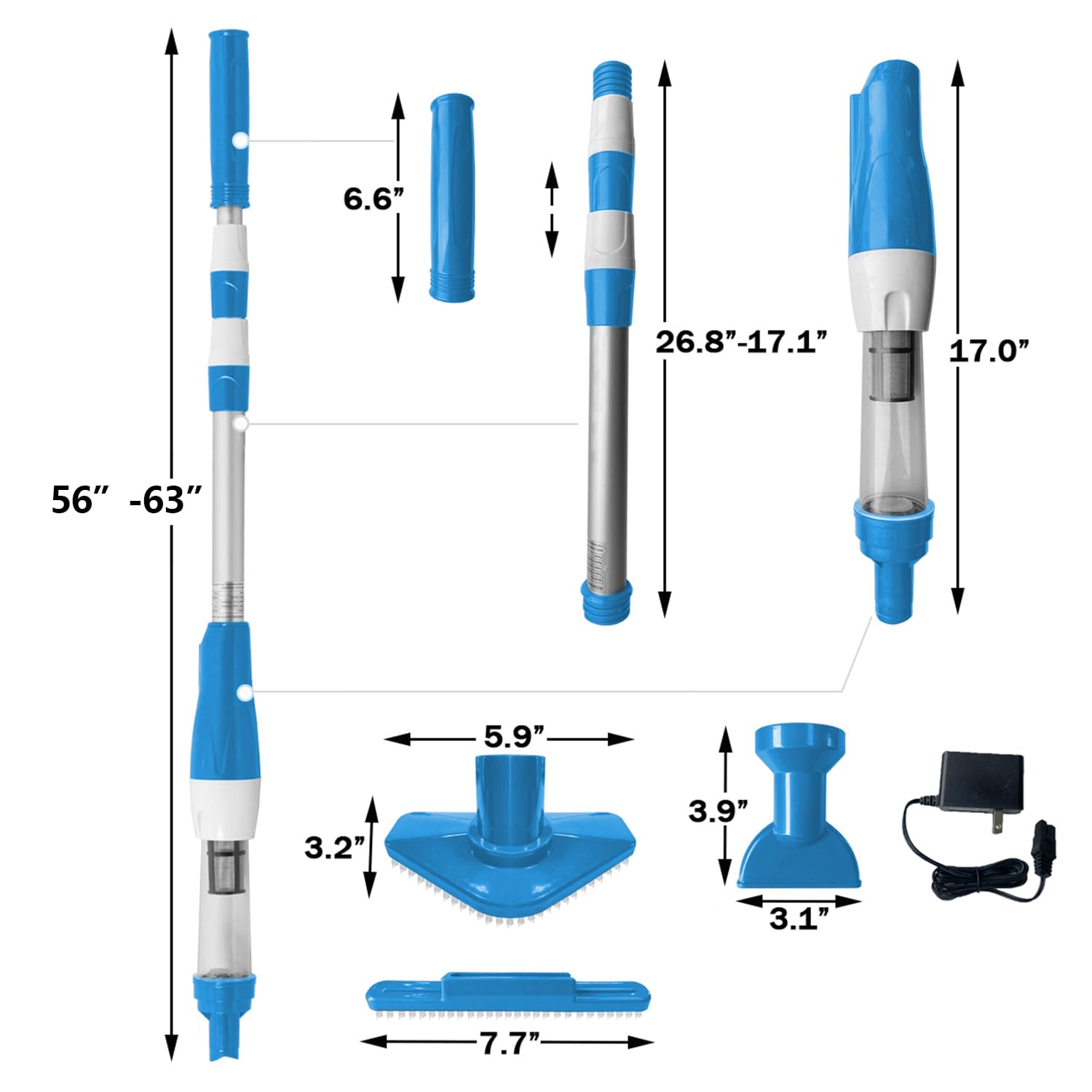 3 in 1 Cordless Rechargeable Pool Vacuum, Over 100 Mins Running Time, Handheld Pool Cleaner Ideal for Spas, Hot Tubs and Small Pools for Sand and Debris