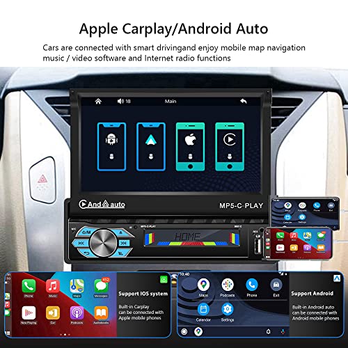 CarThree Single Din Apple Carplay Car Stereo with Bluetooth and Backup Camera, 7inch flip Out Touch Screen Car Radio MP5 Player Support Android Auto,Subwoofer Mirror Link,USB,TF,FM,Aux-in,SWC