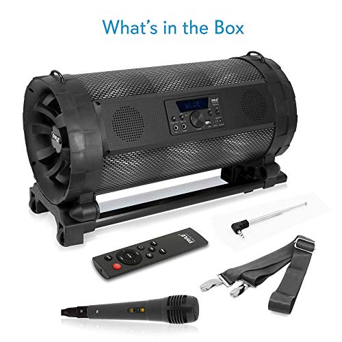 Pyle Portable Bluetooth Boombox Stereo System - 600 W Digital Outdoor Wireless Loud Speaker w/LED Lights, FM Radio, MP3 Player, USB, Wheels, w/ Karaoke Microphone, Remote Control - PBMSPG198, Black