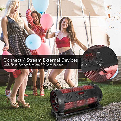 Pyle Portable Bluetooth Boombox Stereo System - 600 W Digital Outdoor Wireless Loud Speaker w/LED Lights, FM Radio, MP3 Player, USB, Wheels, w/ Karaoke Microphone, Remote Control - PBMSPG198, Black