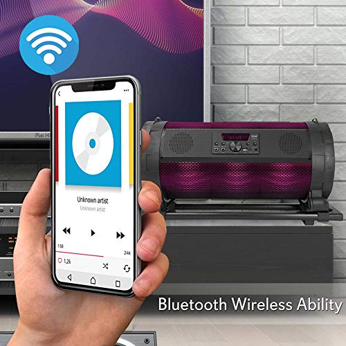 Pyle Portable Bluetooth Boombox Stereo System - 600 W Digital Outdoor Wireless Loud Speaker w/LED Lights, FM Radio, MP3 Player, USB, Wheels, w/ Karaoke Microphone, Remote Control - PBMSPG198, Black