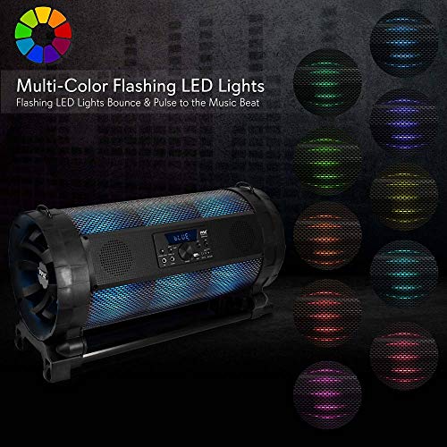 Pyle Portable Bluetooth Boombox Stereo System - 600 W Digital Outdoor Wireless Loud Speaker w/LED Lights, FM Radio, MP3 Player, USB, Wheels, w/ Karaoke Microphone, Remote Control - PBMSPG198, Black