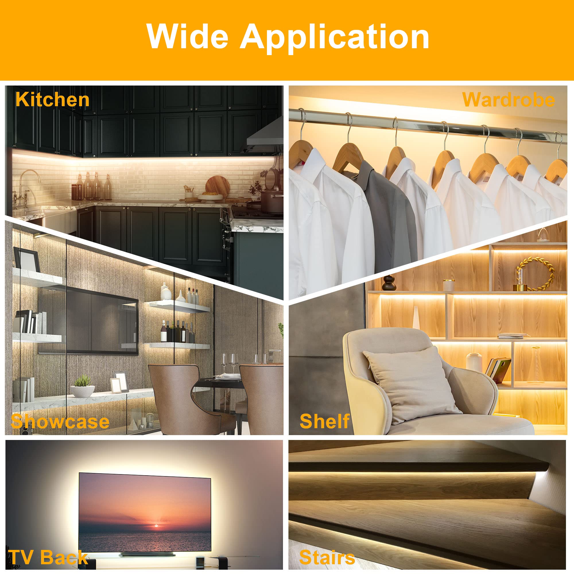 LAFULIT 8 PCS Under Cabinet Lighting Kit, Bright Under Cabinet Lights, Flexible Led Strip Lights with Remote and Power Adapter, for Kitchen Cabinets Shelf Desk Counter, 2700K Warm White, 13ft