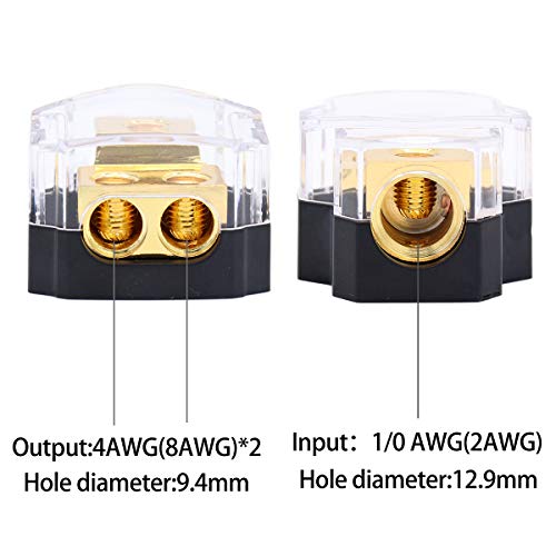 magic source 1pcs Power Distribution Block 0/2/4 Gauge in 4/8 Gauge Out 2-Way Amp Copper Ground Block Distribution for Car Audio Splitter