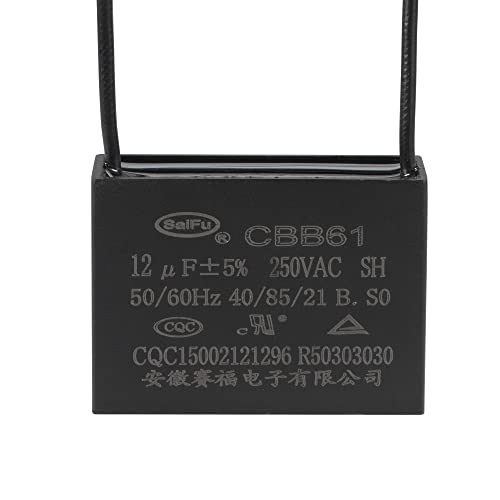 YOKIVE Ceiling Fan Capacitor CBB61, Metallized Polypropylene Film Capacitor Great for Fans Pumps Motors Running (12uF 250V AC 2 Wires 50/60Hz)