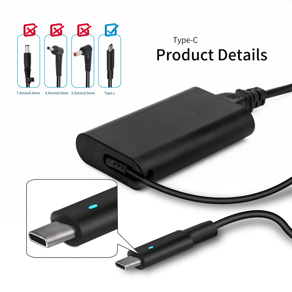 130W USB-C AC Adapter Laptop Charger Fit for Dell XPS 15 9500 9510 9575 2-in-1 17 9700 9710 Latitude 7210 7310 7410 9410 9510 Precision 5750 3560 3551 Also Work Lenovo Asus ACER HP Computer