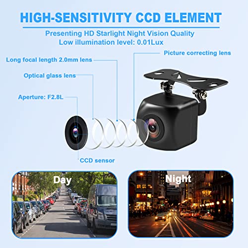 Backup Camera, HD Waterproof Ip69K Backup/Front View Camera, Rear View Camera 720P HD Star Light Night Vision and 140°All-Round View, Reverse Camera Systems for Cars, Trucks, RV, SUV,Van (Black)