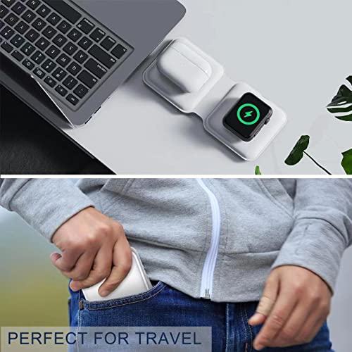 LAUDTEC Magnetic Duo Wireless Charging Pad, Portable 2 in 1 Foldable Charging Dock Power Station for Multiple Devices, Travel Wireless Charger for iPhone 14/13/12/SE/11 Series/AirPods/Apple Watch