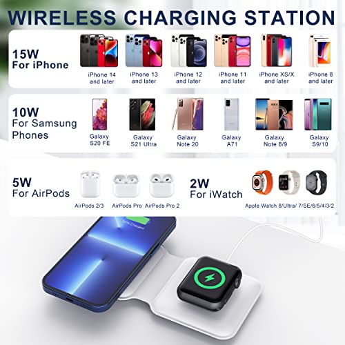LAUDTEC Magnetic Duo Wireless Charging Pad, Portable 2 in 1 Foldable Charging Dock Power Station for Multiple Devices, Travel Wireless Charger for iPhone 14/13/12/SE/11 Series/AirPods/Apple Watch