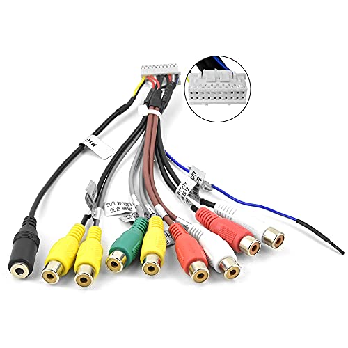 Car Audio Video Harness RCA Cord Assembly for Android Car Radio Stereo, with Video/Audio/Subwoofer/External Microphone Input