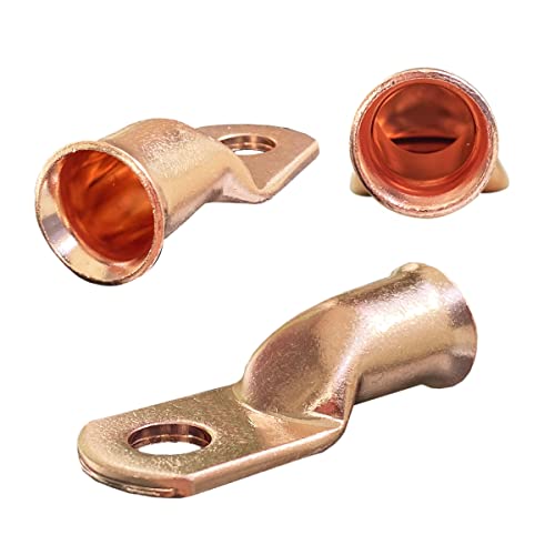 10pcs 1/0 AWG-3/8 Ring Battery Lugs, Copper Lugs, Battery Cable Ends, Tubular Ring Terminals, Crimp Wire Ring Lugs, Battery Terminal Connectors with Heat Shrink Tubing (10, 1/0 Awg - 3/8" (M10) Ring)