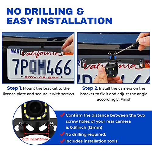 Backup Camera License Plate Bracket, Alpha Rider Universal Car Dash Cam Mirror Camera Kit, Rear Reverse License Plate Camera Mount Kit, Rear View Camera License Plate Holder