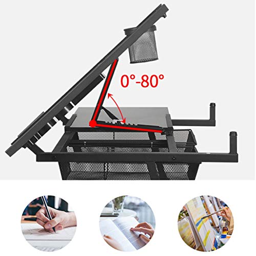 VejiA Drafting Table with Storage, Height Adjustable Tiltable Art Desk, Glass Panel Drawing Desk, for Work Study Painting Craft Table