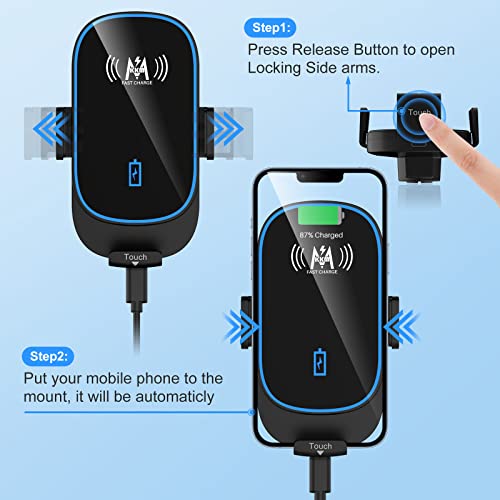KKM Wireless Car Charger, 15W Qi Fast Charging Auto-Clamping Wireless Car Charger Mount, Air Vent Dashboard Car Phone Holder Compatible with iPhone 14 Pro/14 Pro Max/14/14 Plus/13/12/11/X/XS Max