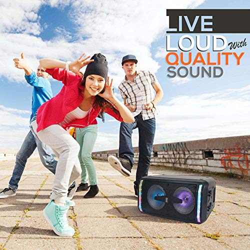 Pyle Bluetooth Speaker & Microphone System - Portable Stereo Karaoke Speaker with Wired Mic, Built-in LED Party Lights, MP3/USB, FM Radio (6.5’’ Subwoofers, 500 Watt MAX) (PPHP266B.5)