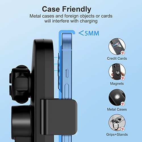 KKM Wireless Car Charger, 15W Qi Fast Charging Auto-Clamping Wireless Car Charger Mount, Air Vent Dashboard Car Phone Holder Compatible with iPhone 14 Pro/14 Pro Max/14/14 Plus/13/12/11/X/XS Max