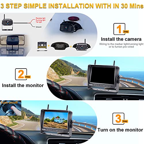 AMTIFO RV Backup Camera Wireless HD 1080P Bluetooth 2 Travel Trailer Rear View Cam System 7 Inch DVR Monitor Truck Camper Infrared Night Vision Reverse Cameras Adapter for Furrion Pre-Wired RVs A9