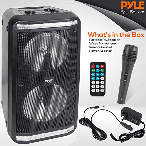 Pyle Bluetooth Speaker & Microphone System - Portable Stereo Karaoke Speaker with Wired Mic, Built-in LED Party Lights, MP3/USB, FM Radio (6.5’’ Subwoofers, 500 Watt MAX) (PPHP266B.5)