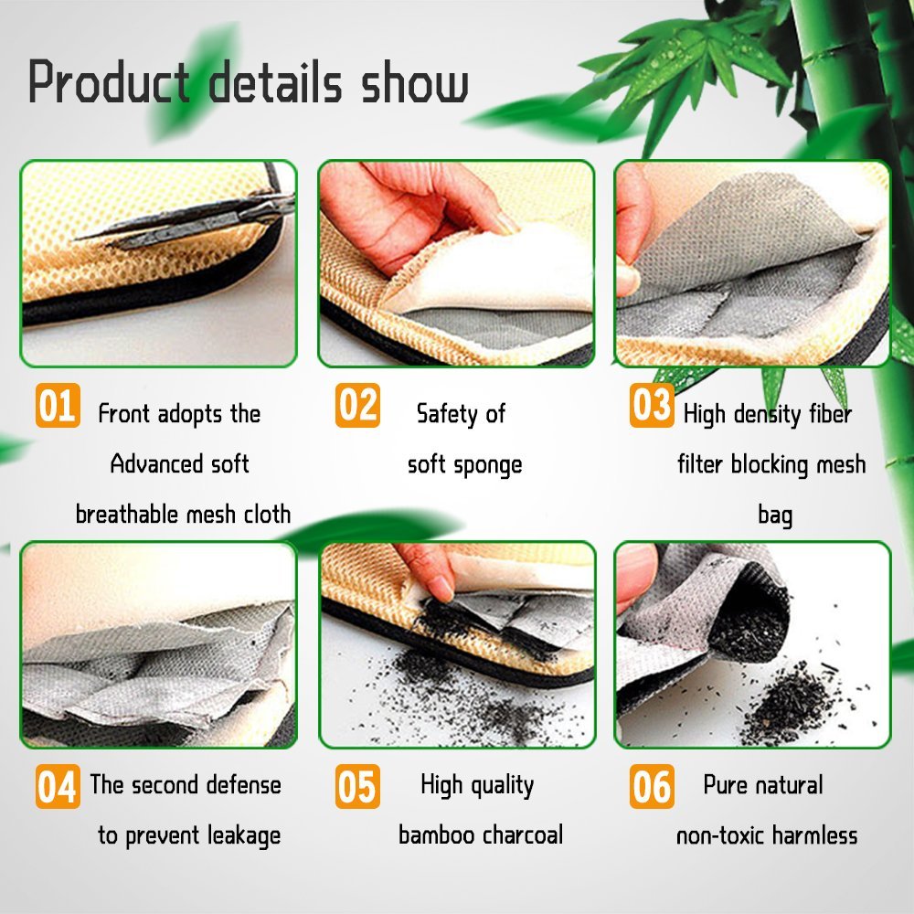 DGQ Natural Bamboo Charcoal Non-Slip Seat Cushion 17.7" 17.7"- Home Office Car Chair Cover Pad Mat (Pack of 1,Black)