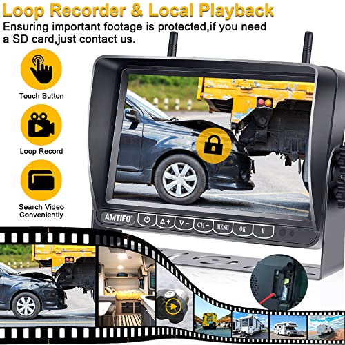 AMTIFO RV Backup Camera Wireless HD 1080P Bluetooth 2 Travel Trailer Rear View Cam System 7 Inch DVR Monitor Truck Camper Infrared Night Vision Reverse Cameras Adapter for Furrion Pre-Wired RVs A9