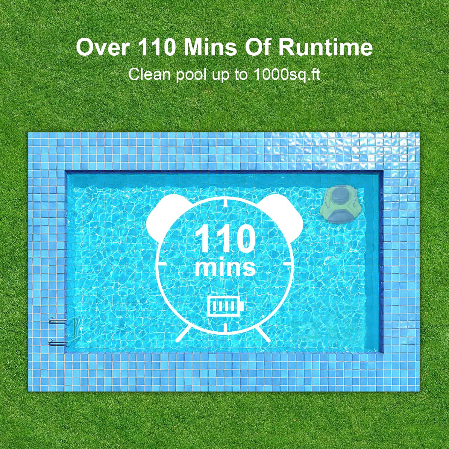 Launs Cordless Robotic Pool Cleaner, Automatic Pool Vacuum, Dual-Motor, IPX8 Waterproof, with 110 Mins Maximum Runtime, Self-Parking, Pool Vacuum for Above (Green)