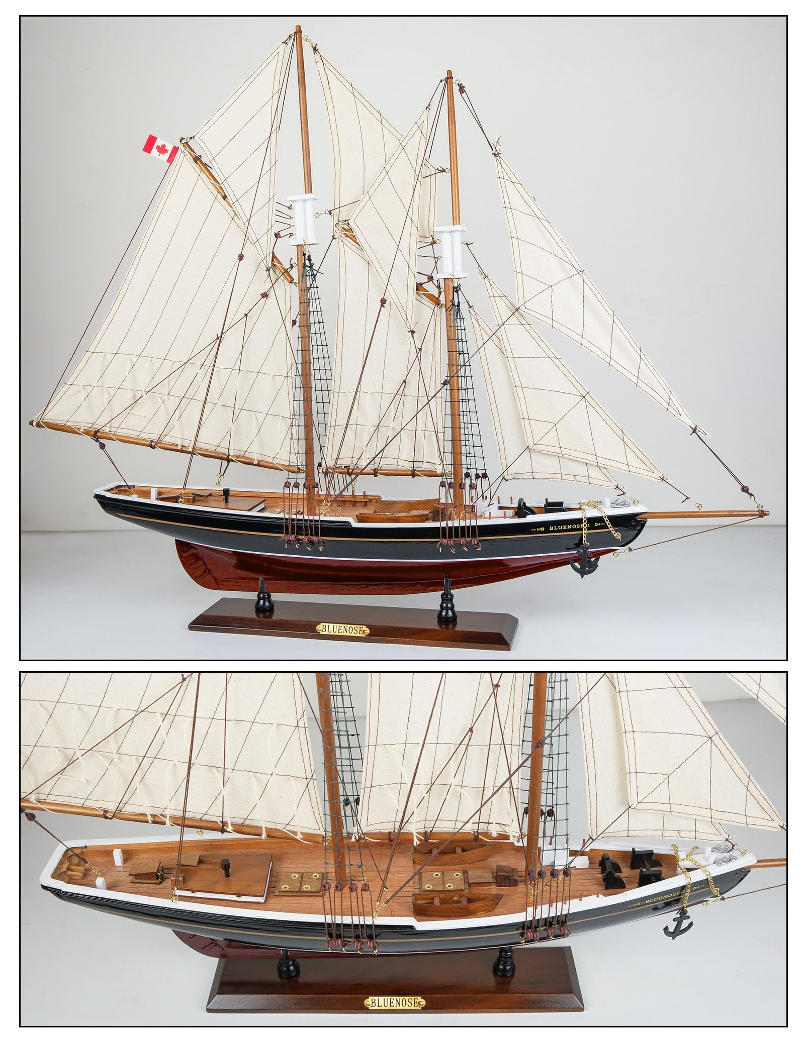 SAILINGSTORY Wooden Sailboat Model Ship Bluenose 1/60 Scale Replica Schooner Sailboat Decor Large