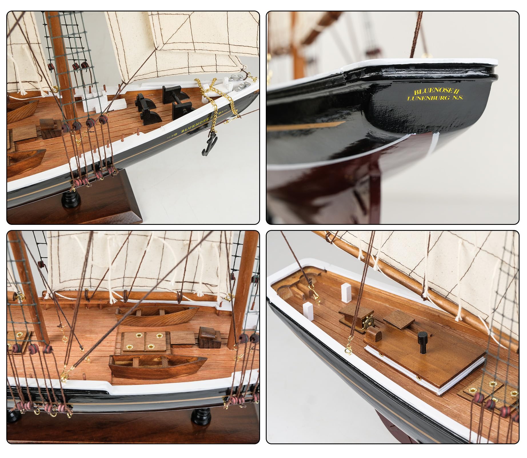 SAILINGSTORY Wooden Sailboat Model Ship Bluenose 1/60 Scale Replica Schooner Sailboat Decor Large