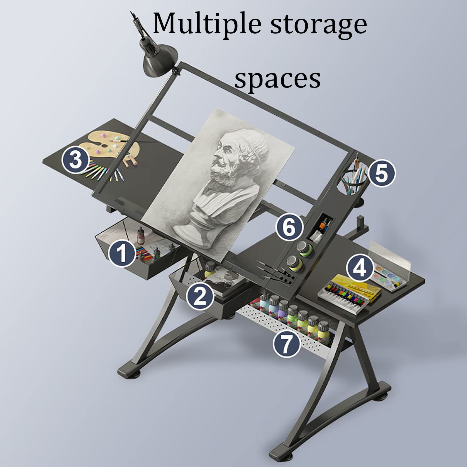 Drawing Table Drafting Table Art/Adjustable Glass Drawing Table with 2 Drawers, Art Desk Art Table with Storage, Student Desk Study Desk for Drawing, Painting, Writing And Studying beautiful scenery