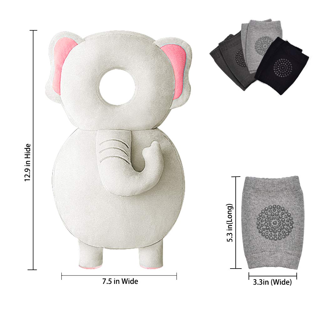 Baby Head Protector & Baby Knee Pads for Crawling,Toddlers Head Safety Pad Cushion Adjustable Backpack,Baby Back Protection for Walking & Crawling, for Age 5-24months, Elephant