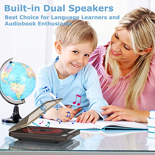CD Player Portable,Portable CD Player with Built-in Speakers,Rechargeable CD Player for Car with FM Transmitter,Walkman CD Player with Dual Headphones Jack for Kids Elderly,Anti- Shock Protection