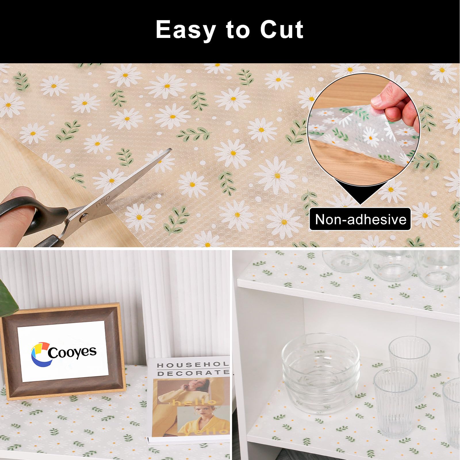 Cooyes Shelf Liner β Premium Cabinet Liner for Kitchen β Non-Slip Shelf Liners for Kitchen Cabinets β Waterproof Shelf Paper with Modern Pattern β Durable EVA Cabinet Liners