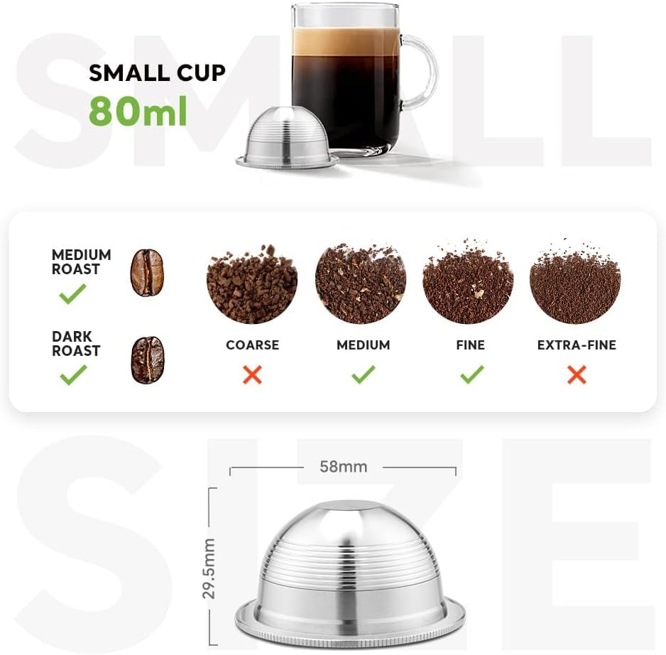 Stainless Steel Refillable Coffee Pods Compatible for Nespresso VertuoPlus,Stainless Steel Reusable Coffee Capsules Pods (2.4 oz)