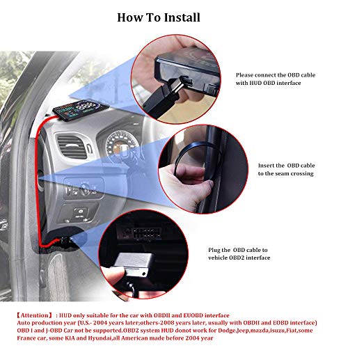 Arestech 5.5 inches A8 OBD2 Windshield HUD Head Up Display with Display RPM MPH Speeding Warning Fuel Consumption Temperature