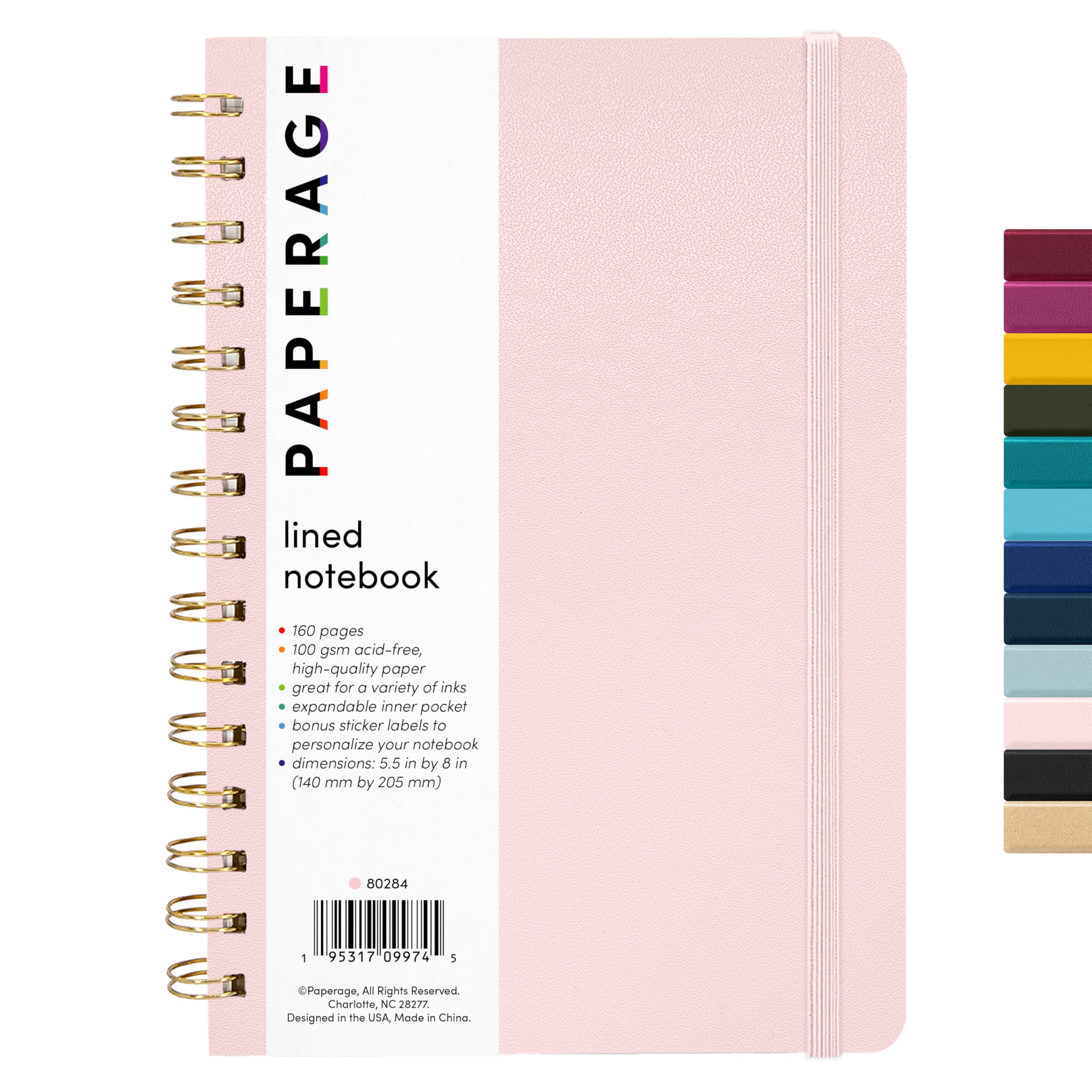 PAPERAGE Lined Spiral Journal Notebook, (Blush), 160 Pages, Medium 5.7 inches x 8 inches - 100 GSM Thick Paper, Hardcover, Double-Wire Spiral Journal & Notebook