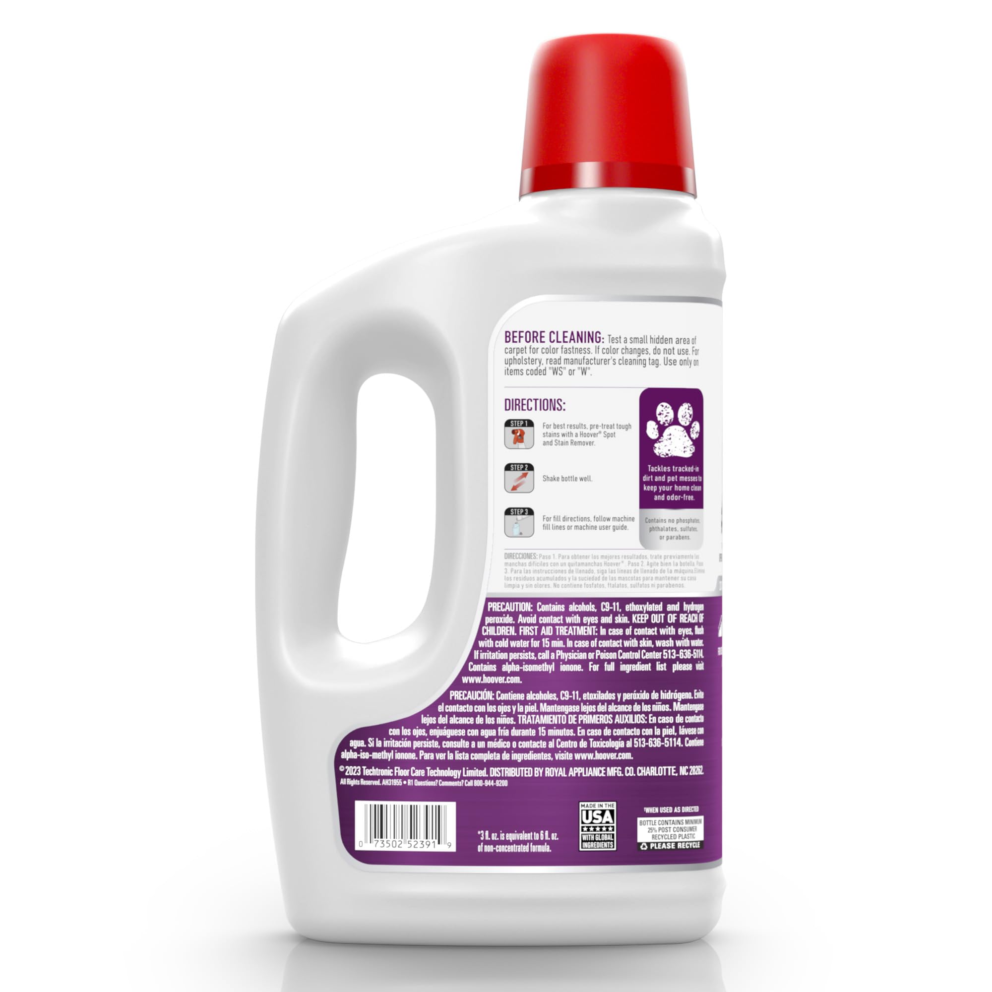 Hoover Oxy Pet Urine & Stain Eliminator Carpet Cleaning Shampoo, Concentrated Machine Cleaner Solution, 50oz Formula, AH31955, White
