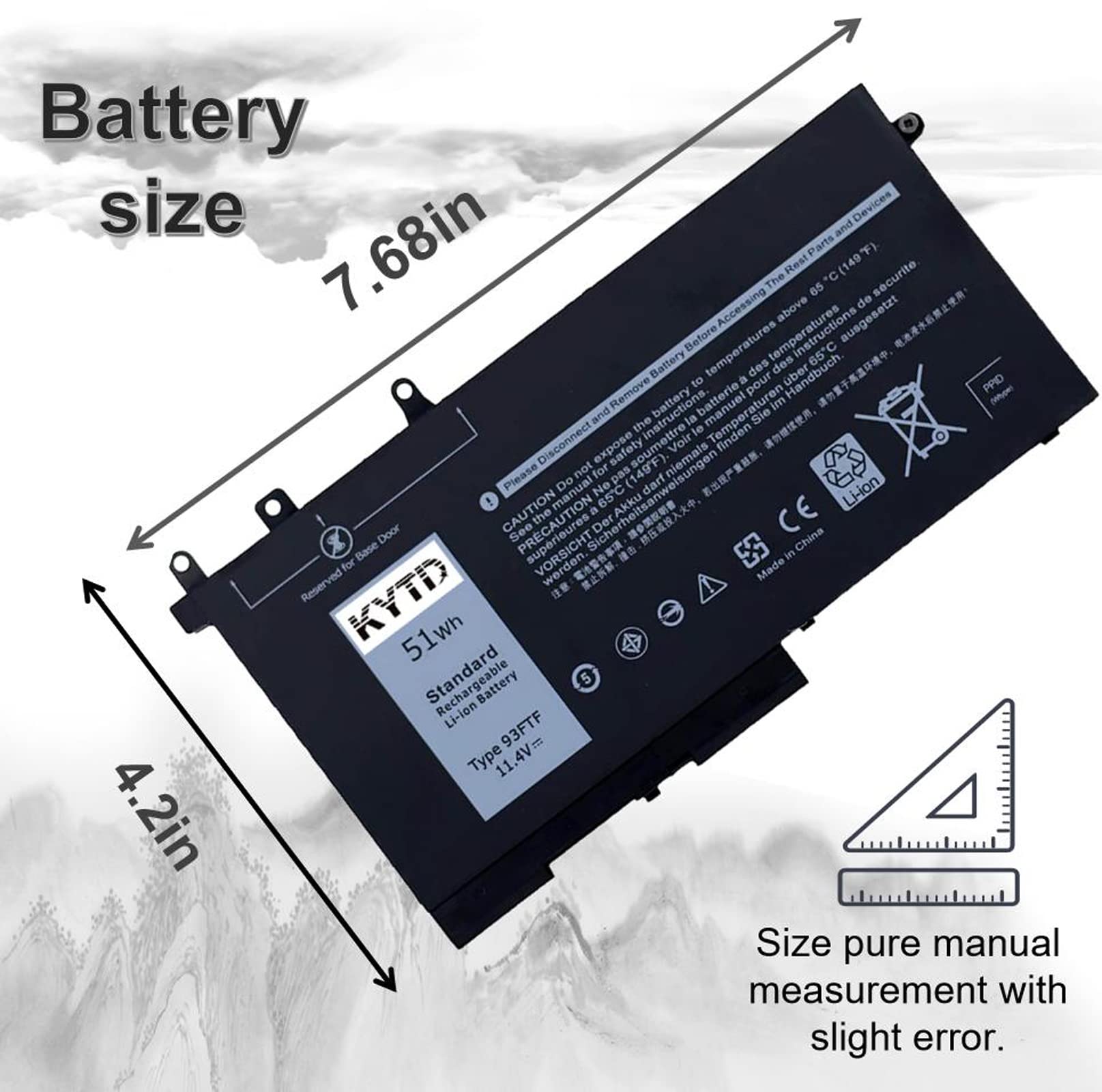 KYTD 93FTF Laptop Battery Compatible with Dell Precision 15 3520 3530 Latitude E5280 E5480 E5580 E5490 E5590 E5480 E5290 E5591 E5491 Series D4CMT 4YFVG 83XPC DJWGP DV9NT 451-BBZT [11.4V/51WH]