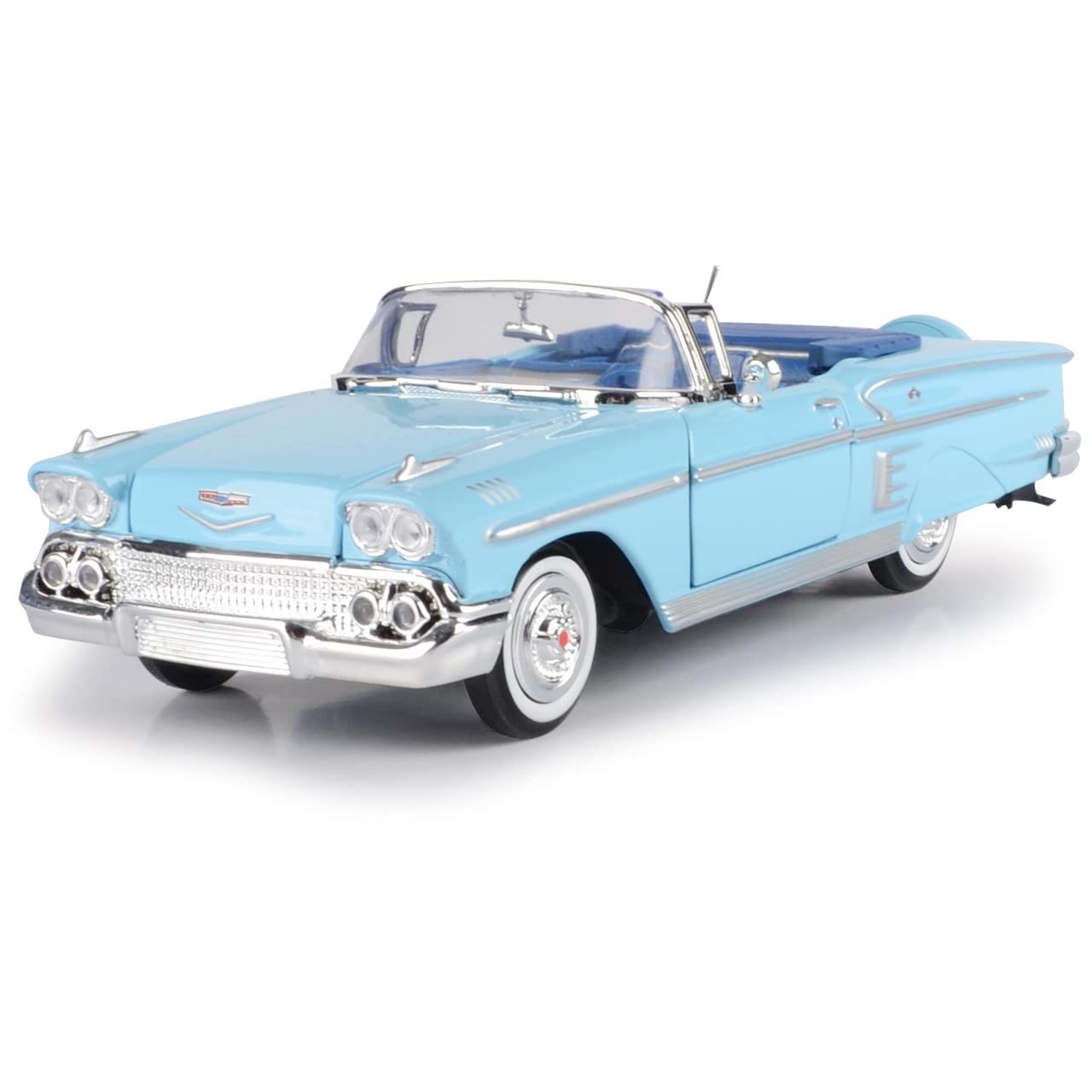 1958 Chevrolet Impala Convertible, Blue - Motormax Premium American 73267 - 1/24 Scale Diecast Model Car