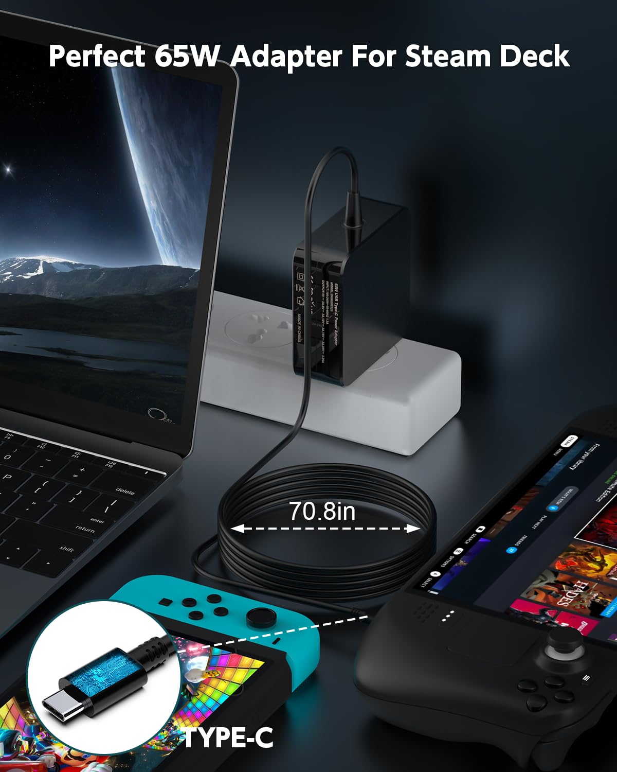65W/45W PD Foldable Power Adapter, USB C Fast Charger for Steam Deck/Nintendo Switch/Steam Deck TV Dock Console/Switch/Lite/Phone/Tablet/Laptop