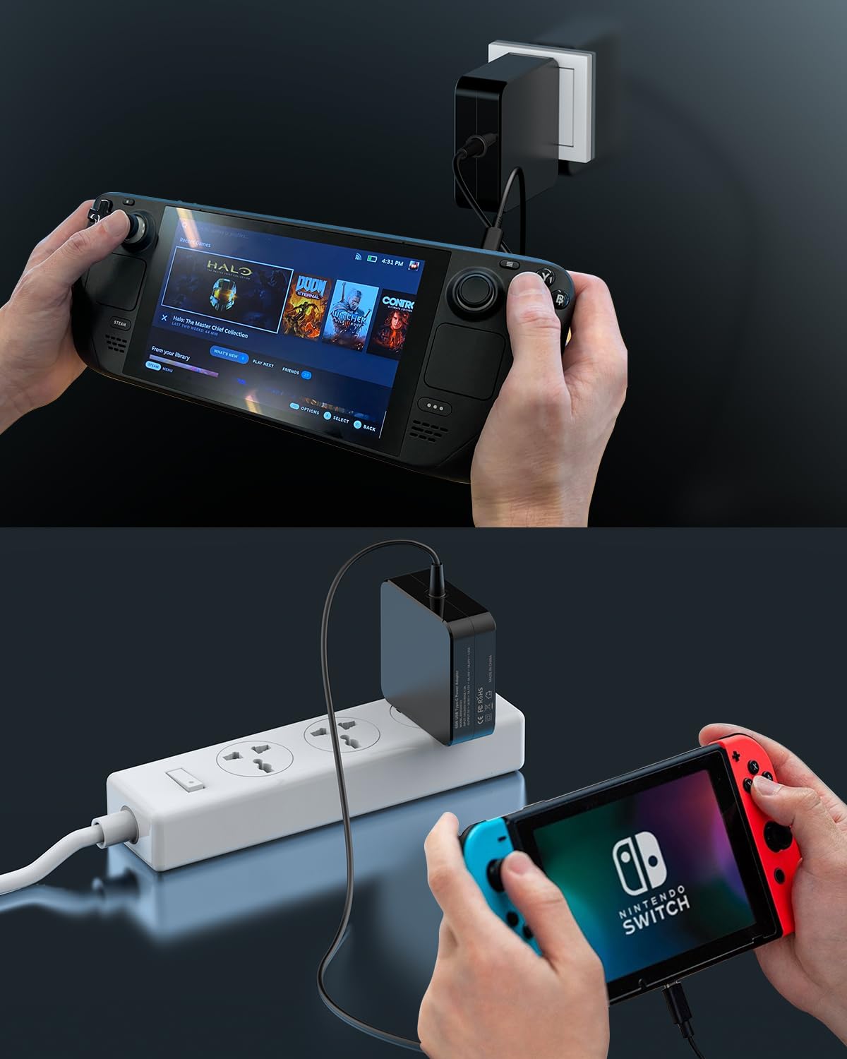 65W/45W PD Foldable Power Adapter, USB C Fast Charger for Steam Deck/Nintendo Switch/Steam Deck TV Dock Console/Switch/Lite/Phone/Tablet/Laptop