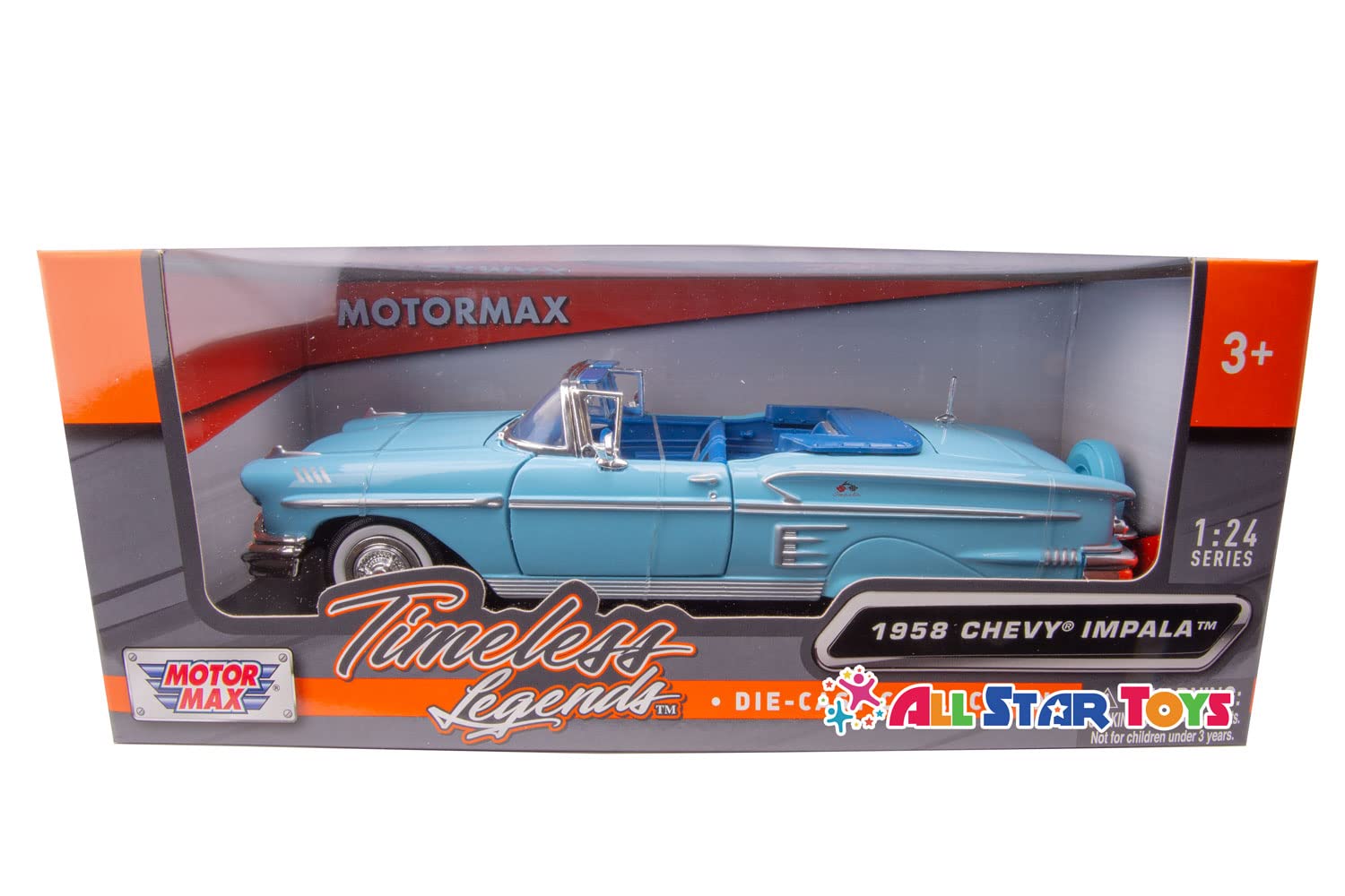 1958 Chevrolet Impala Convertible, Blue - Motormax Premium American 73267 - 1/24 Scale Diecast Model Car