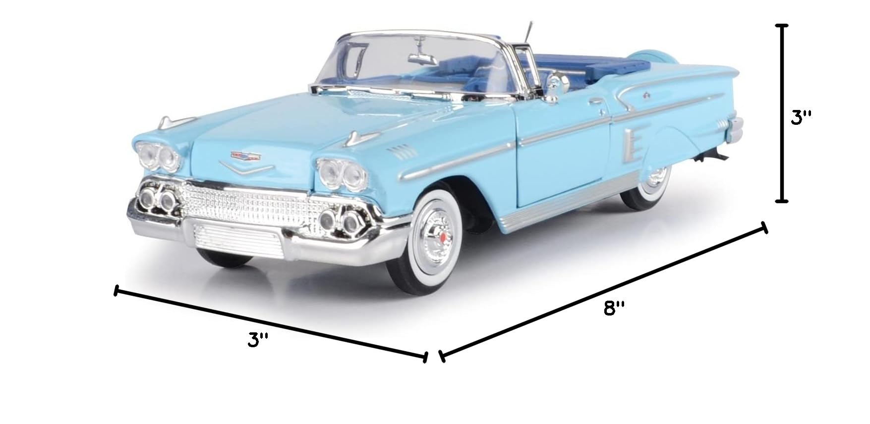 1958 Chevrolet Impala Convertible, Blue - Motormax Premium American 73267 - 1/24 Scale Diecast Model Car