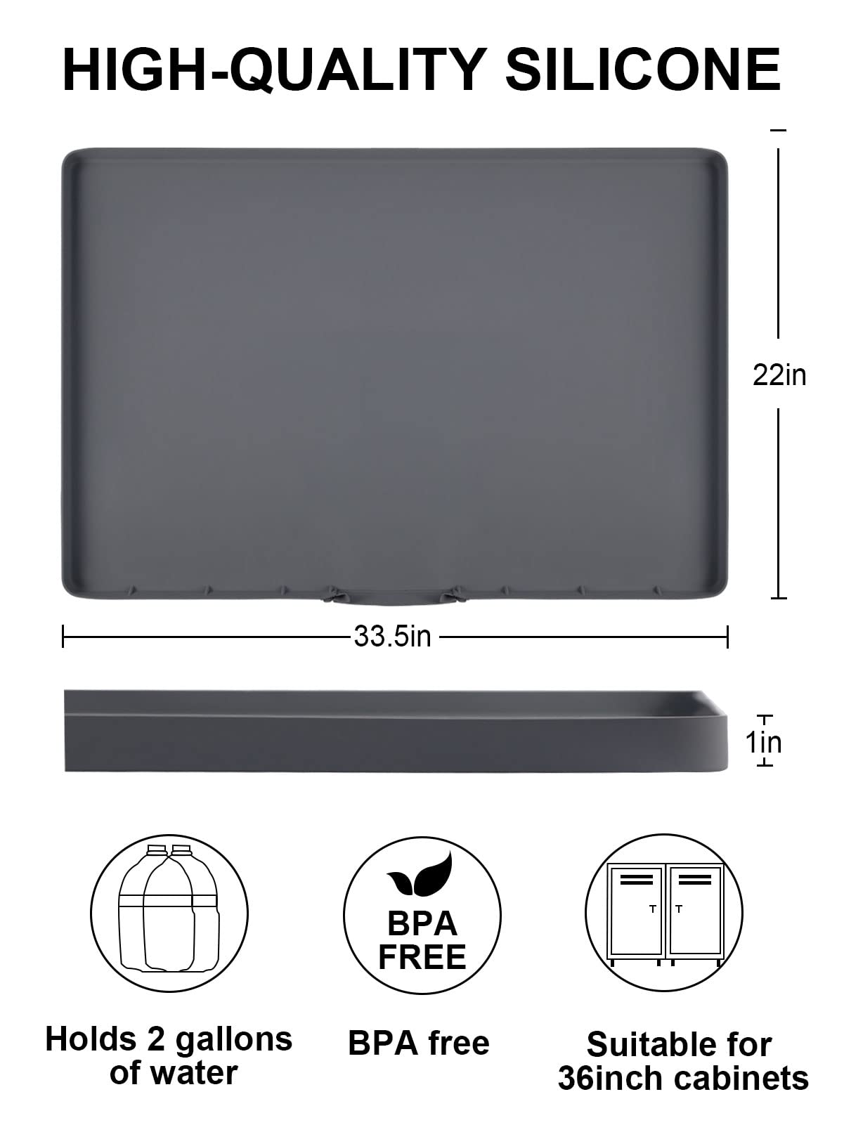 Silicone Under Sink Mat, 34'' x 22'' Kitchen Sink Liner Drip Tray, Waterproof Cabinet Sink Protector Mats with Unique Outfall for Kitchen Bathroom Leaks