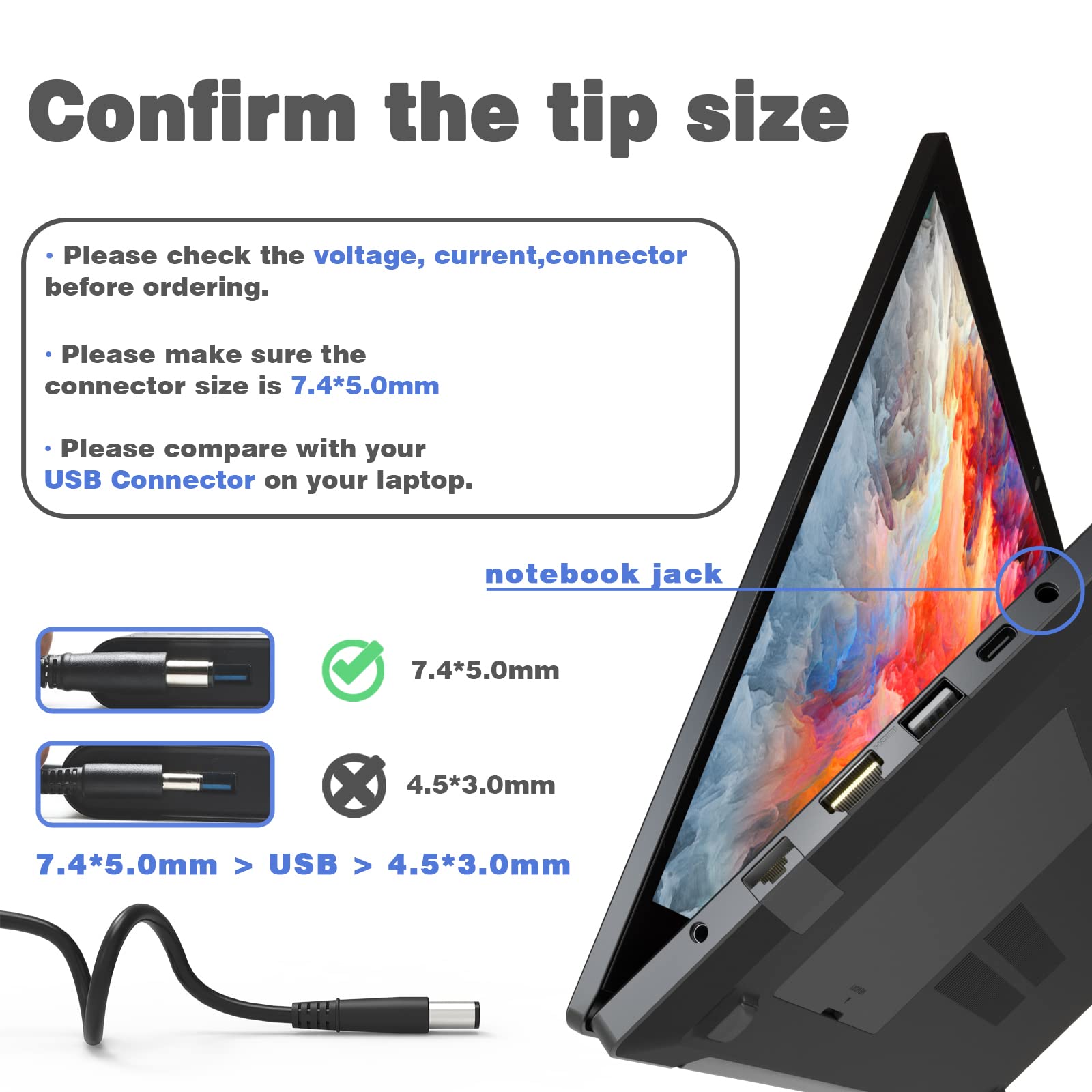 65W Laptop Charger AC Adapter Replacement for Dell Latitude 5480 5490 5580 5590 7480 7490 E5400 E5440 E5450 E5540 E5470 E5550 E5570 E6230 E6330 E6420 E6430 E6440 E7440 E7450 E6540 Power Supply Cord