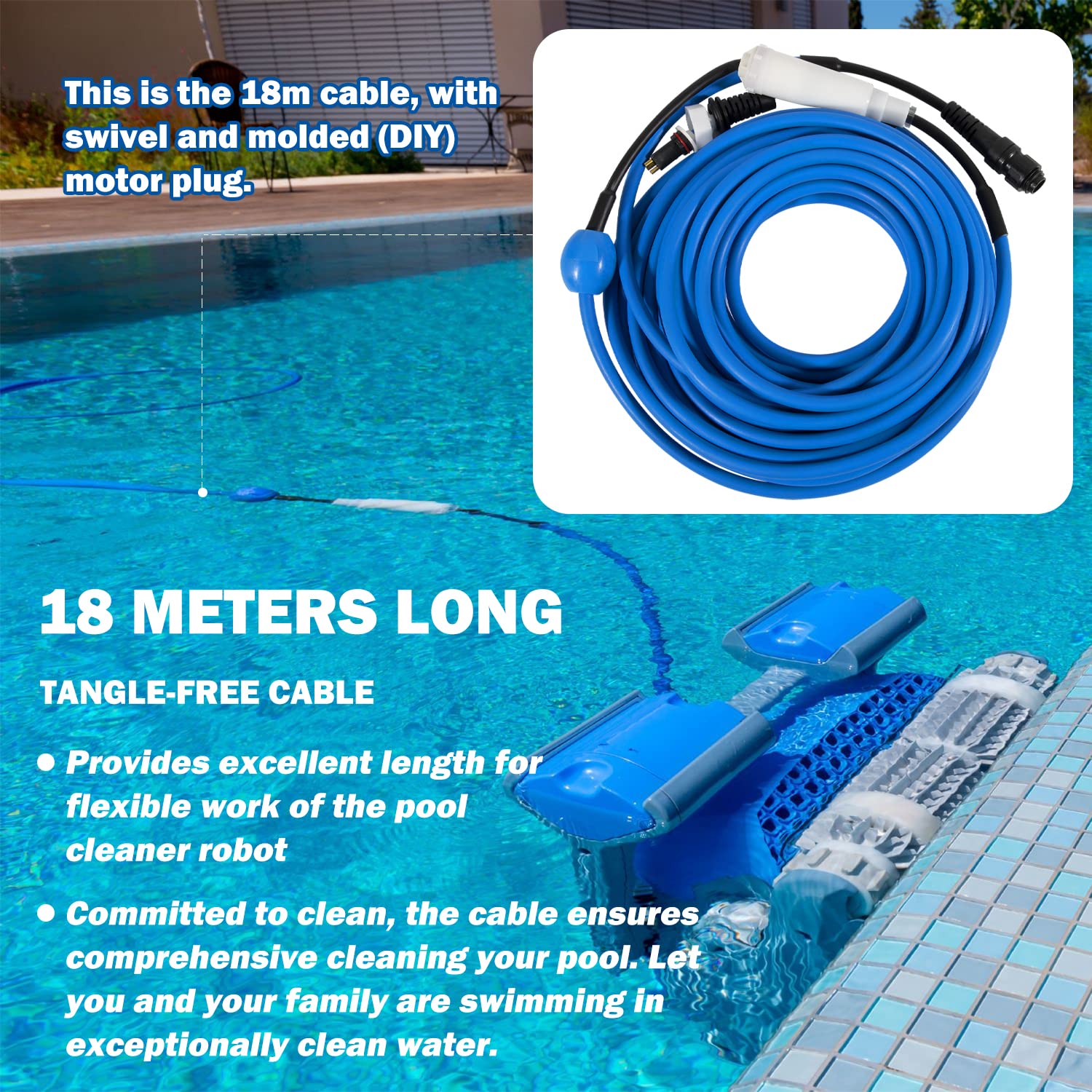 9995873 DIY Cable 3 Wire Assy w/Swivel, Pool Cleaner Parts Replacement 3 Pin Swivel Cord Fit for Dolphin Supreme M4 M5 C3 M400 M500, Oasis Z5, Triton Plus, Wave 65, With Remote Control or Bluetooth