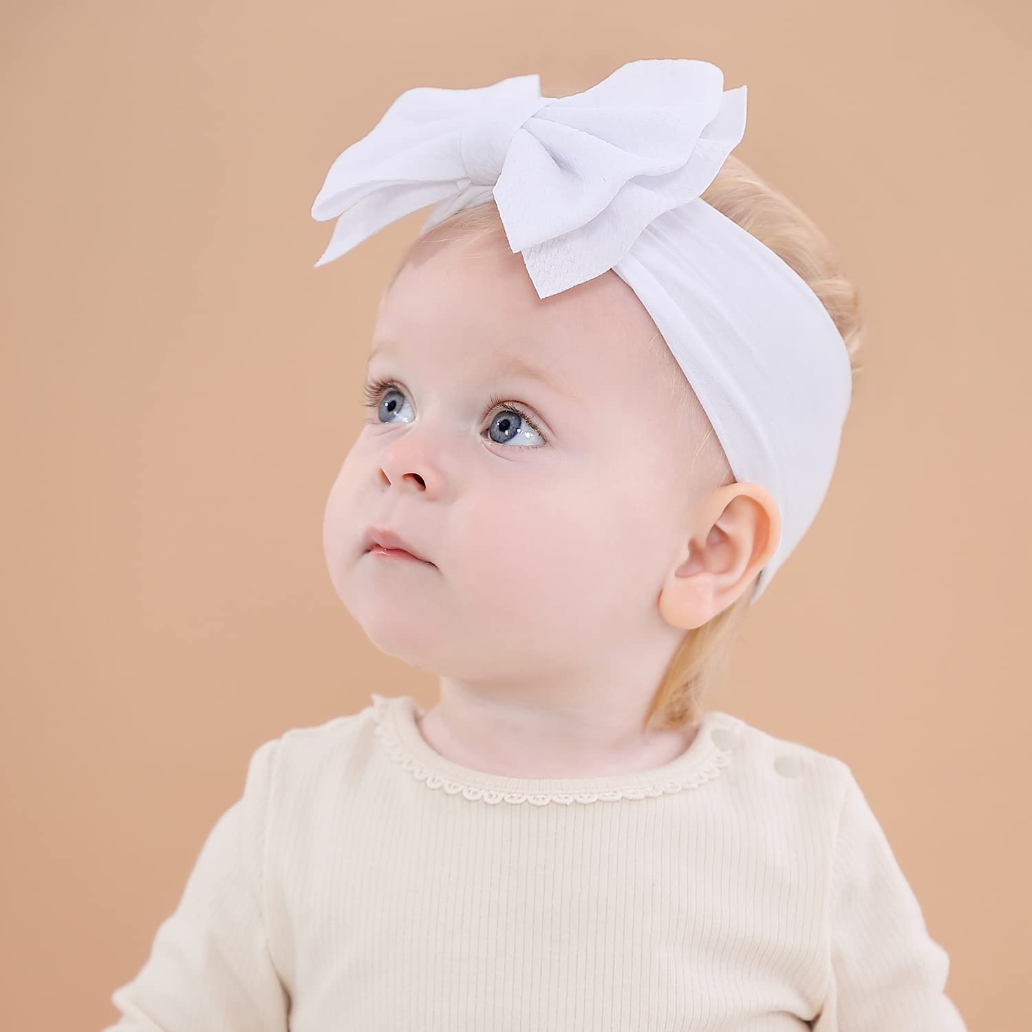 Cinaci 12 Pack Super Stretchy Nylon Headbands with Big Bow Hair Accessories Wide Headwraps for Baby Girls Infants Toddlers Kids