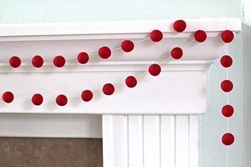 Red Felt Ball Garland- Christmas, Valentine's Day- 1" (2.5 cm) Wool Felt Balls