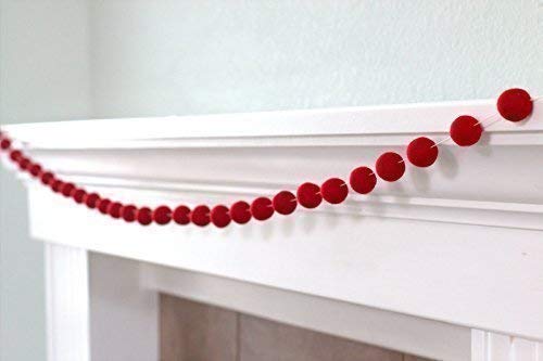 Red Felt Ball Garland- Christmas, Valentine's Day- 1" (2.5 cm) Wool Felt Balls